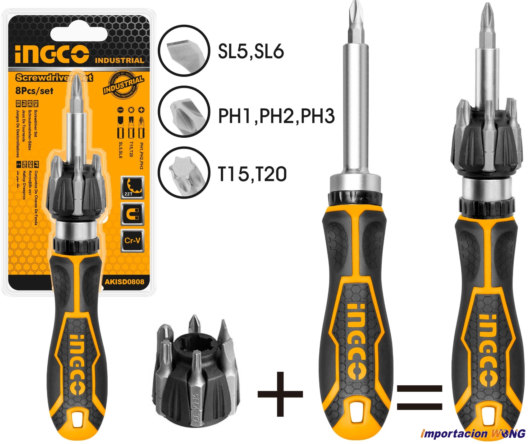 AKISD0808 SET DESARMADOR PUNTAS INTERCAMBIABLES RATCHER 8 EN 1